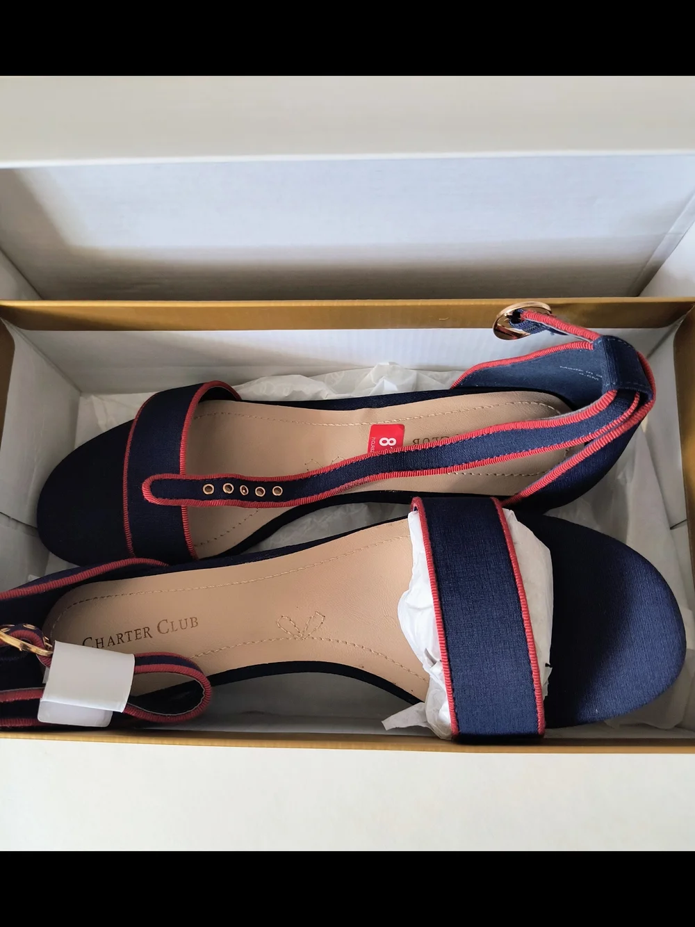 Charter Club | Shoes | Charter Club Navy Block Heel Sandals With Red ...
